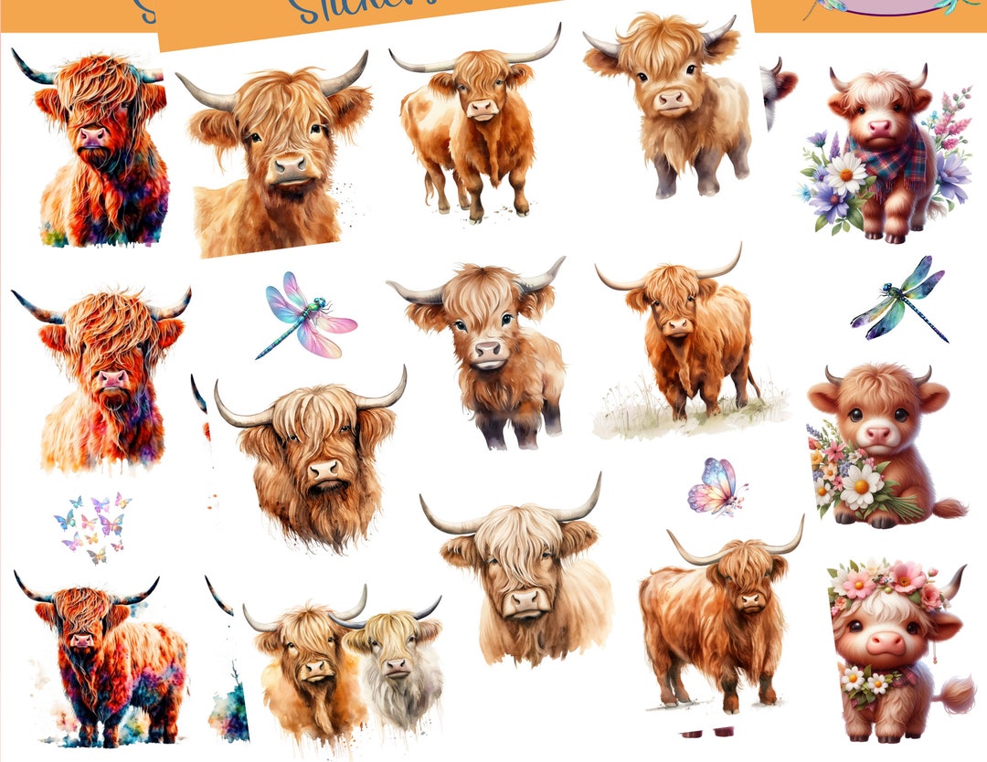 Highland Cow Stickers That Can Be Used for Scrapbooking, Crafting, Junk ...
