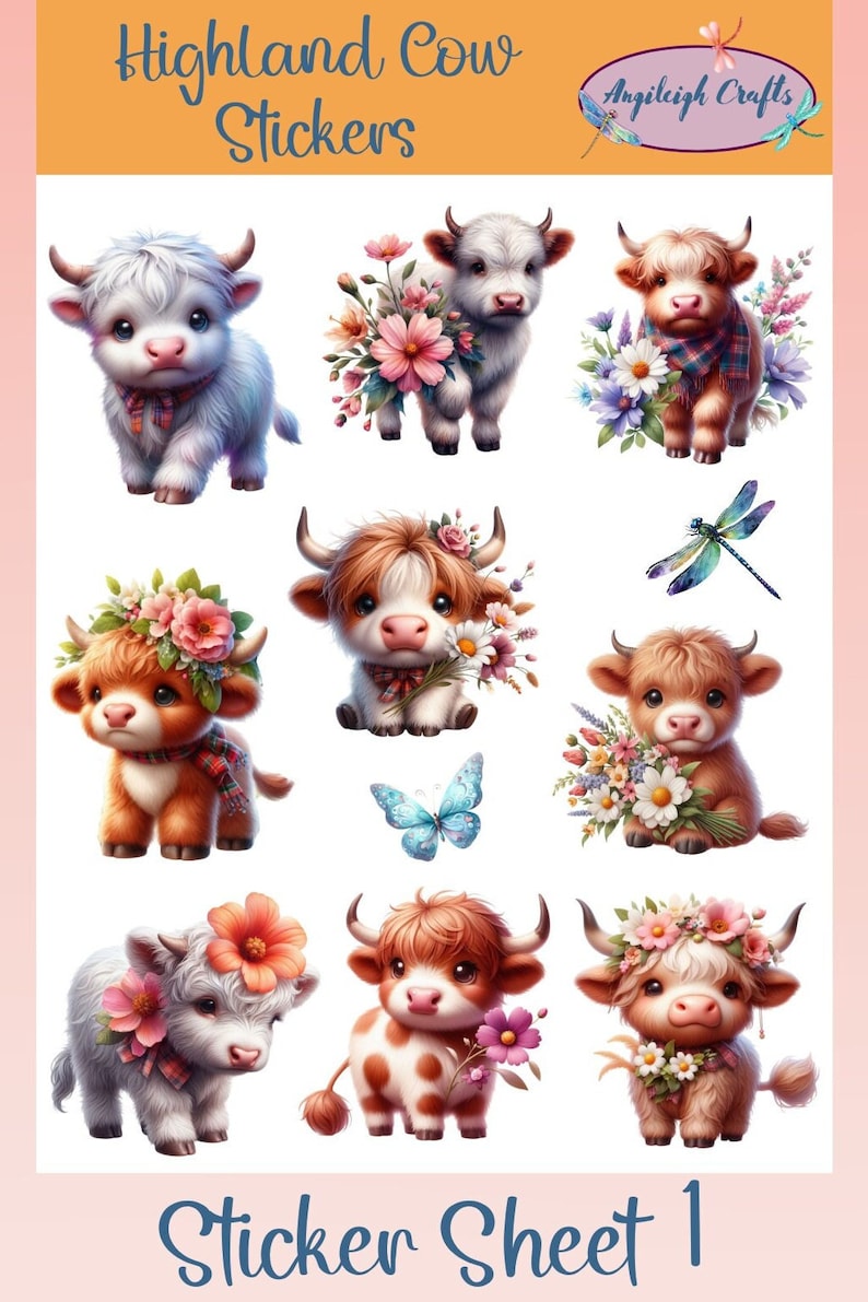 Highland Cow Stickers That Can Be Used for Scrapbooking, Crafting, Junk ...