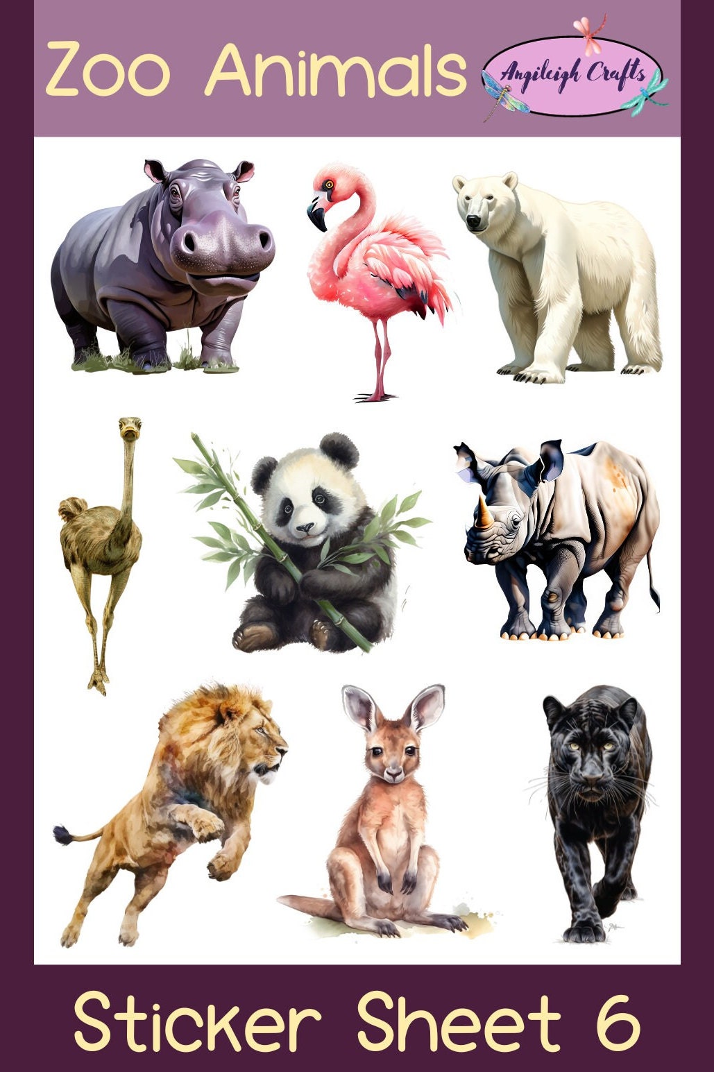 Zoo Animal Stickers That Can Be Used for Scrapbooking, Crafting, Junk ...