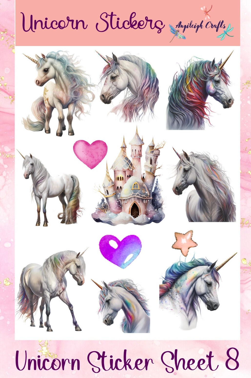 Cute Unicorn Stickers, Waterproof Vinyl Decals, Scrapbooking, Planners ...