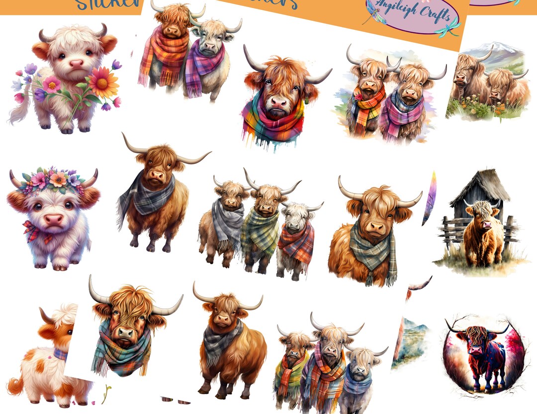 Highland Cow Stickers That Can Be Used for Scrapbooking, Crafting, Junk ...