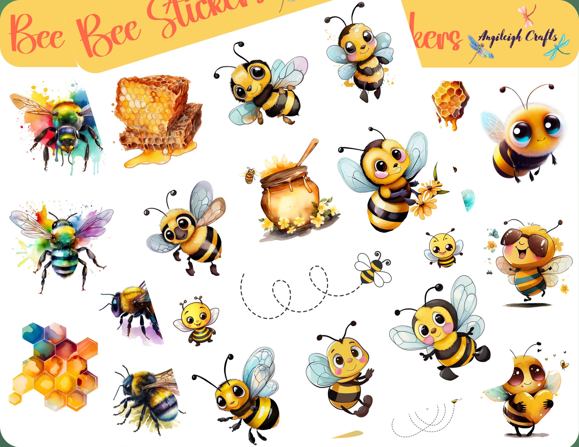 Adorable Bee Stickers That Can Be Used for Scrapbooking, Crafting, Junk ...