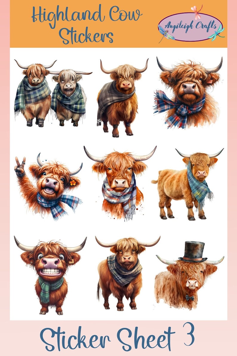 Highland Cow Stickers That Can Be Used for Scrapbooking, Crafting, Junk ...