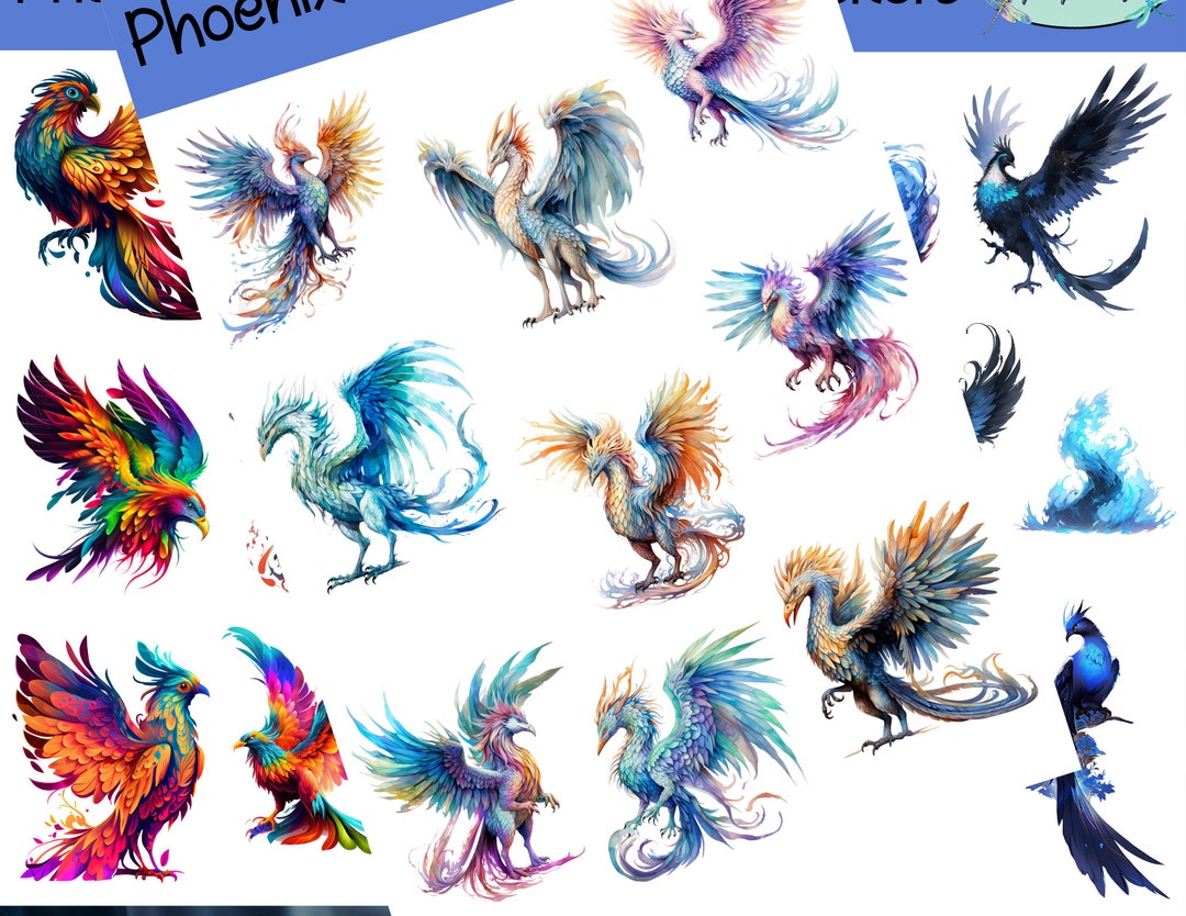 Colorful Phoenix Stickers That Can Be Used for Scrapbooking, Crafting ...