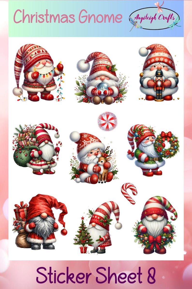 Christmas Gnome Stickers That Can Be Used for Scrapbooking, Crafting ...