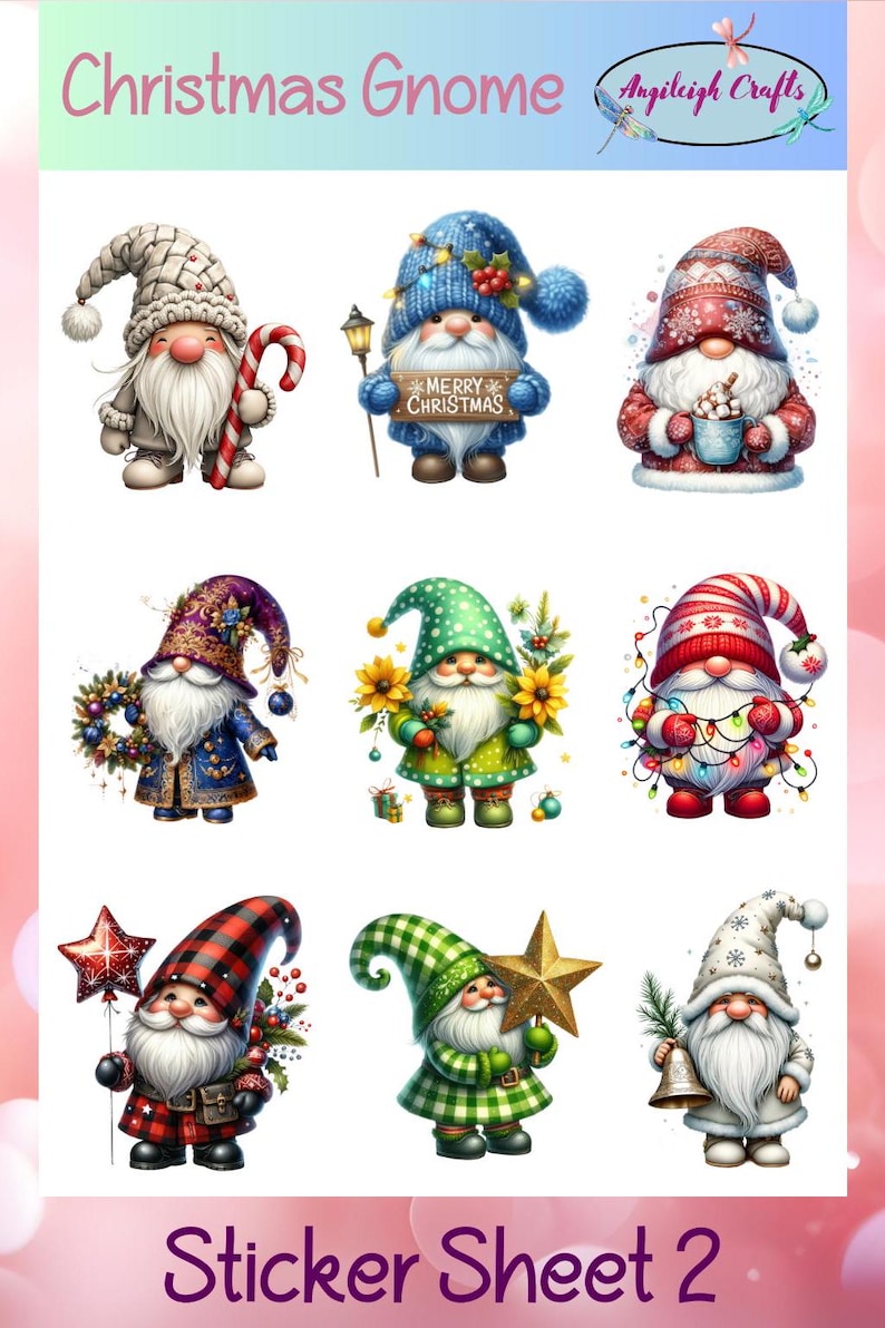 Christmas Gnome Stickers That Can Be Used for Scrapbooking, Crafting ...