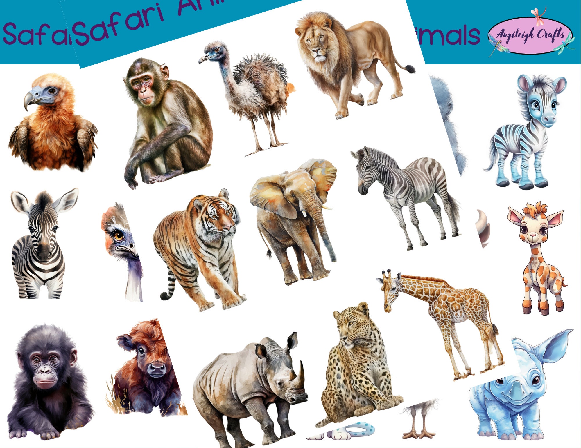 Safari Animal Stickers That Can Be Used for Scrapbooking, Crafting ...