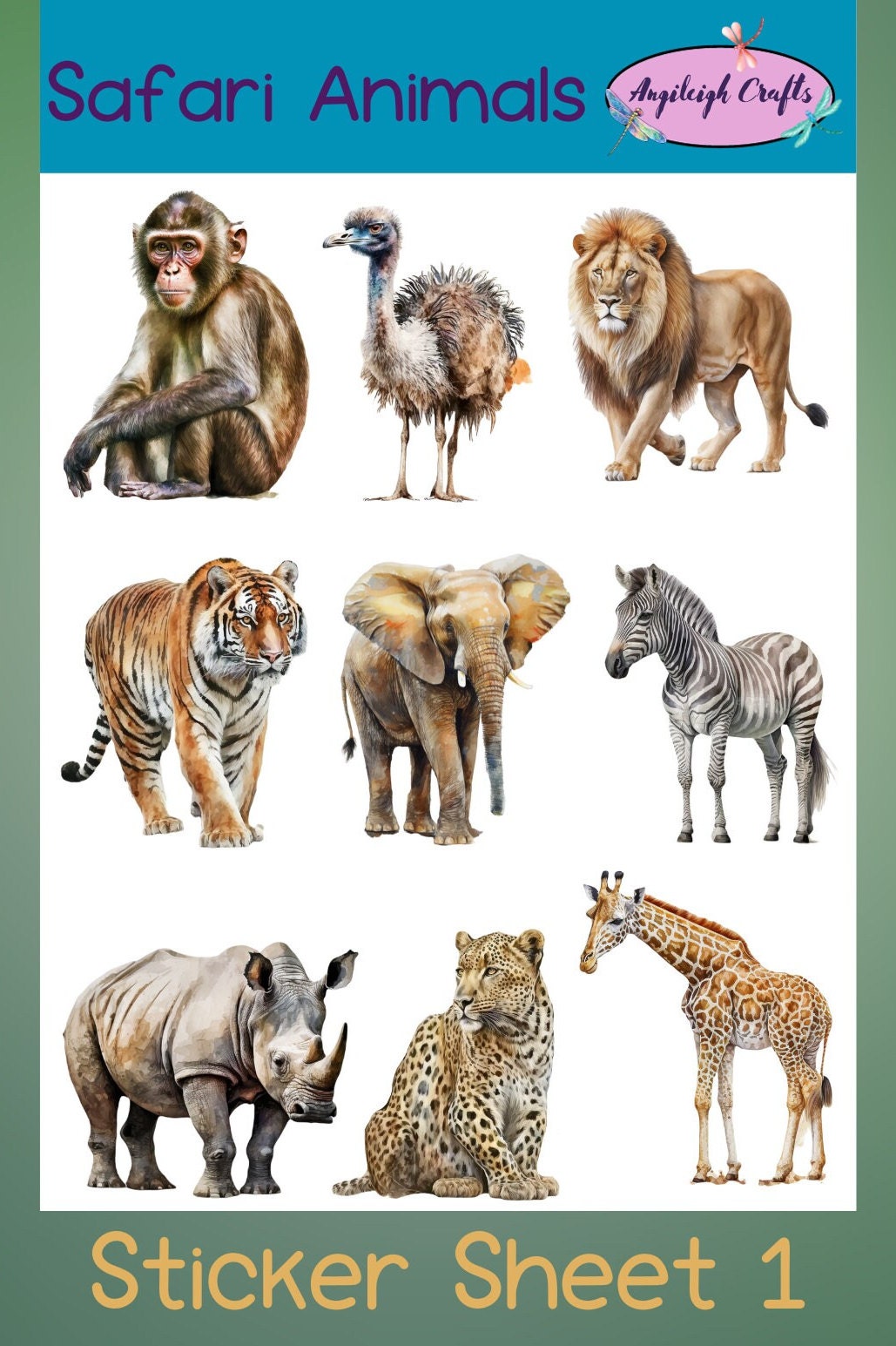 Safari Animal Stickers That Can Be Used for Scrapbooking, Crafting ...