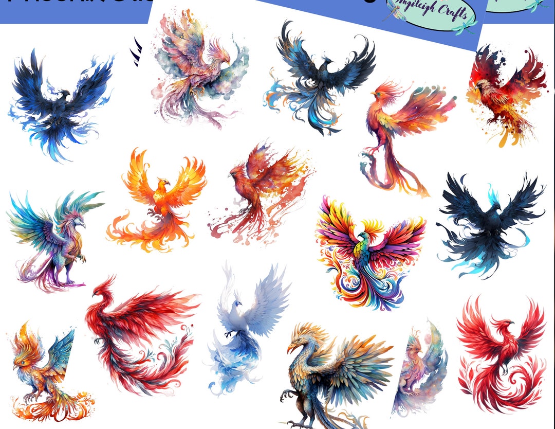 Colorful Phoenix Stickers That Can Be Used for Scrapbooking, Crafting ...