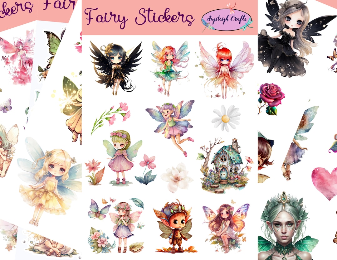 Adorable Fairy Stickers That Can Be Used for Scrapbooking, Crafting ...