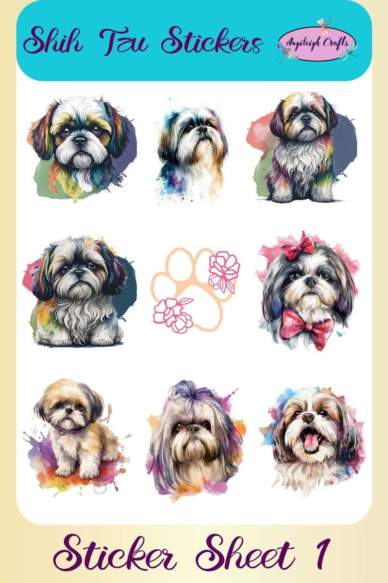 Adorable Shih Tzu Stickers That Can Be Used for Scrapbooking, Crafting ...