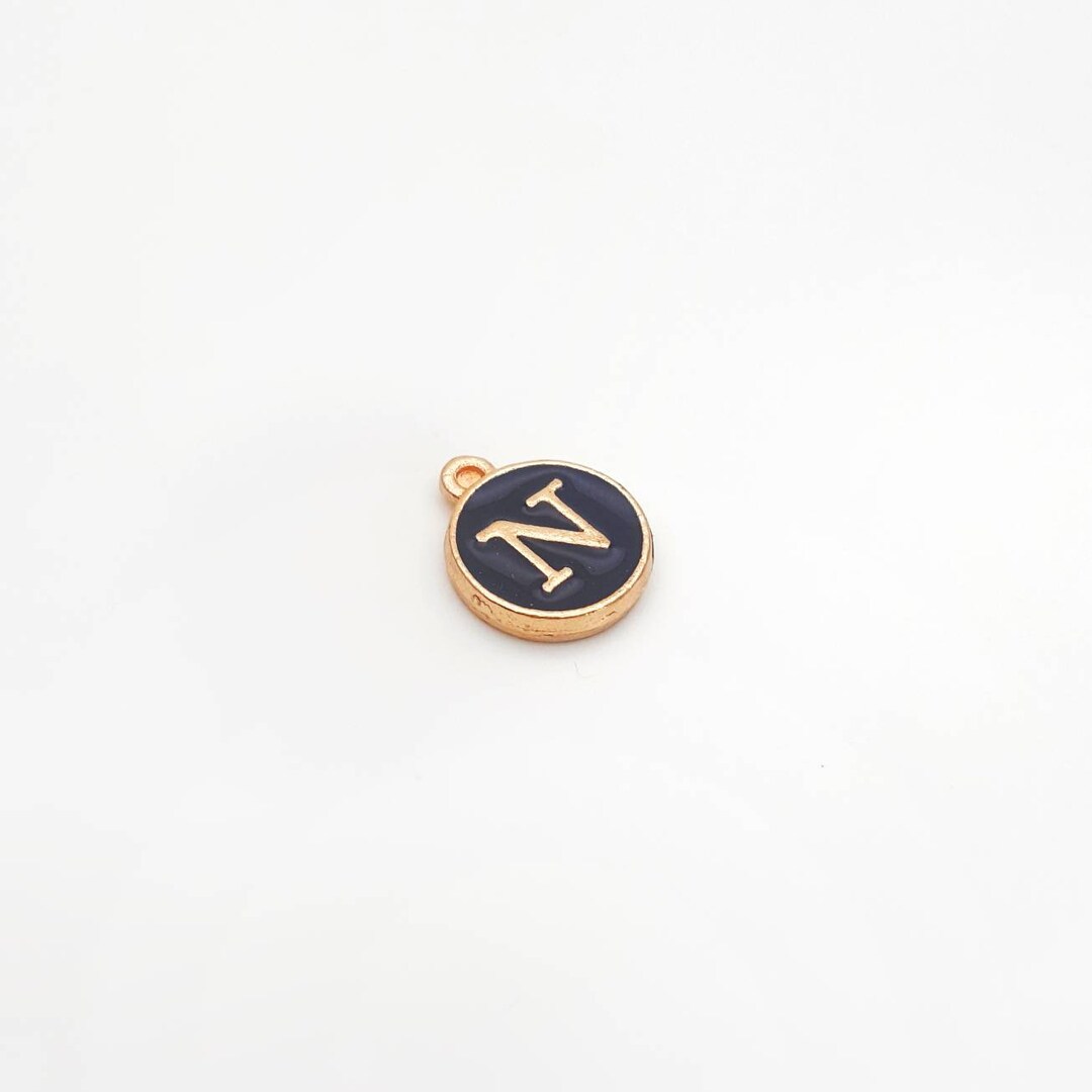 Letter Charm Black Enamel Alphabet Charm Letter N Charm - Etsy