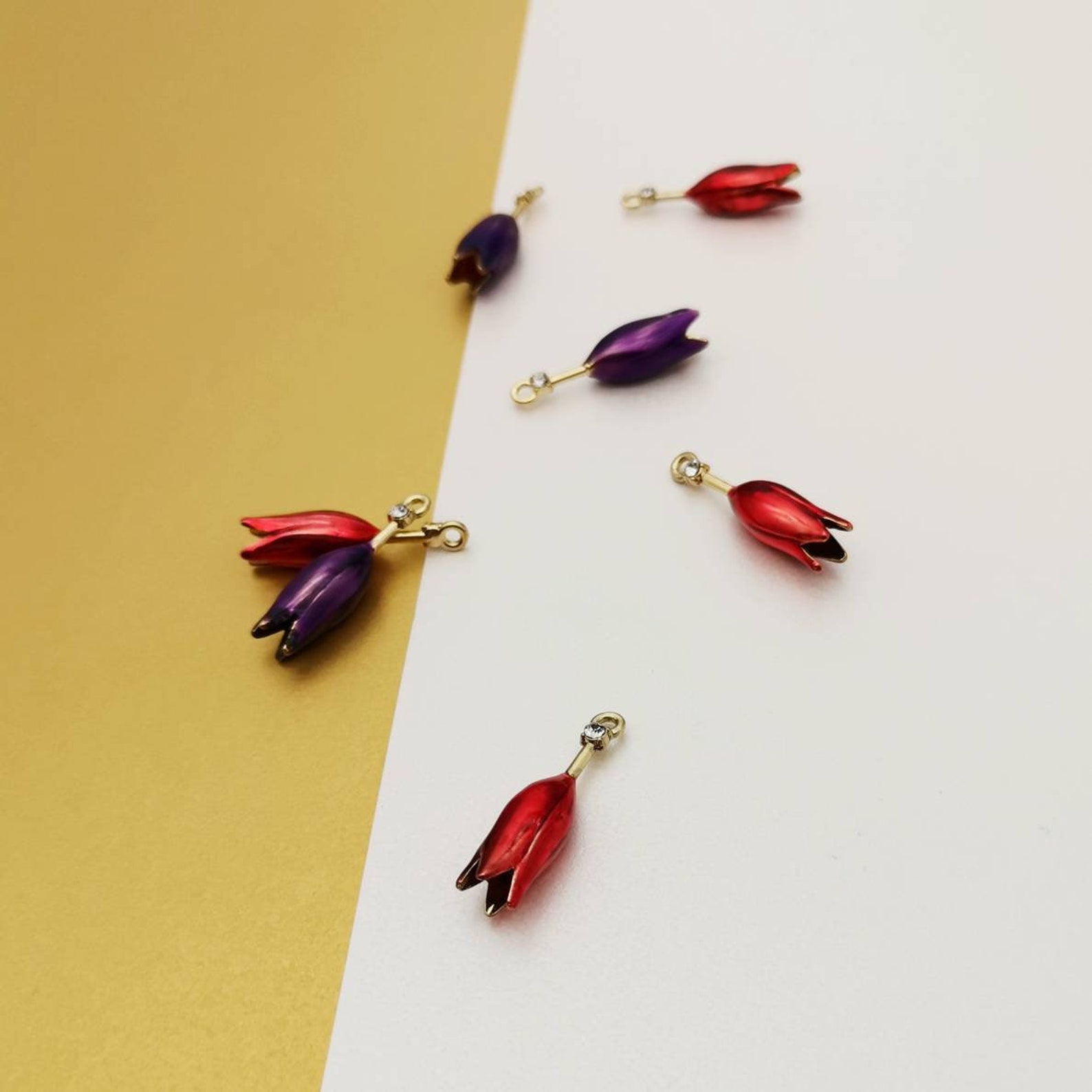 Purple Tulip Flower 2 in 1 Charm Dangling Tulip With Zirconia - Etsy UK