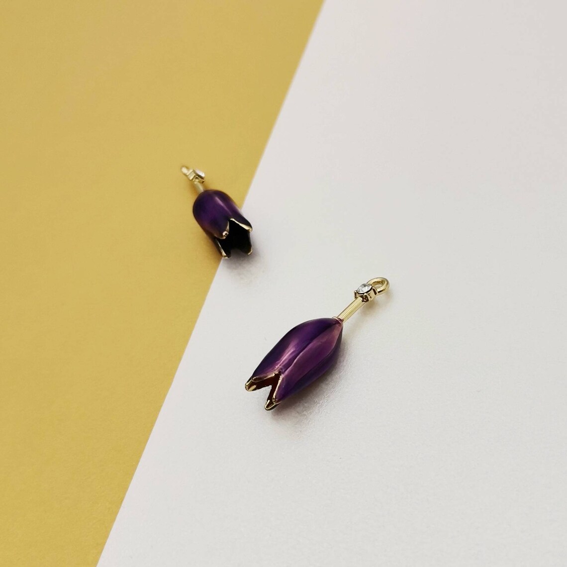 Purple Tulip Flower 2 in 1 Charm Dangling Tulip With Zirconia - Etsy UK
