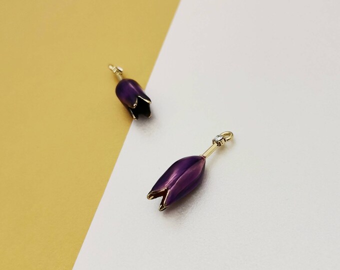 Purple Tulip Flower 2 in 1 Charm, Dangling Tulip With Zirconia Detail ...