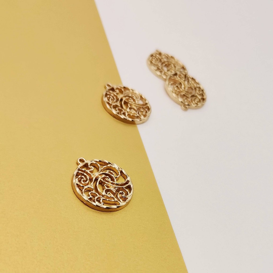 Filigrana de Oro 2 en 1 Encanto 2 en 1 Colgante de Gota con | Etsy