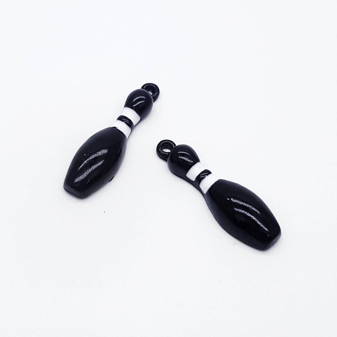 Bowling Pin Charms, Black Enamel Bowling Pin Pendants, Black Skittles ...