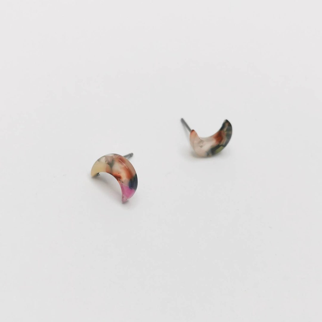 Mottled Purples Tortoiseshell Acetate Crescent, Earring Charm With Post ...