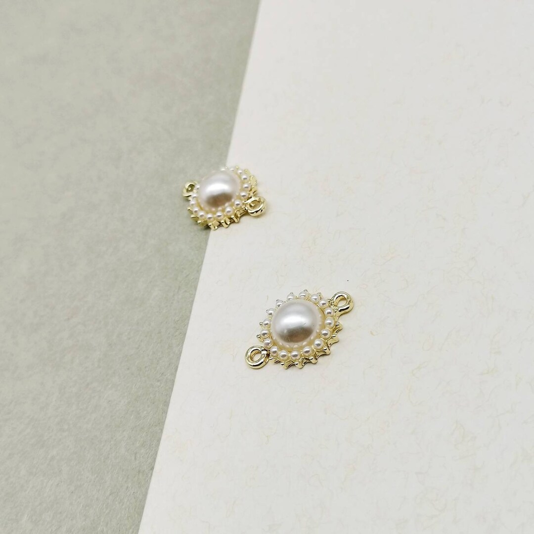 14k Pearl Connector Charm, Hemi Shape Pendant Connector for Bracelet ...