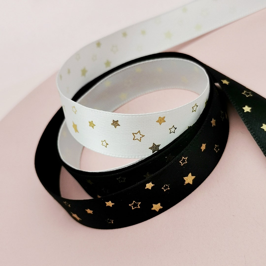 Gold Stars Ribbon, White and Gold Ribbon, Black and Gold Ribbon, Ribbon ...