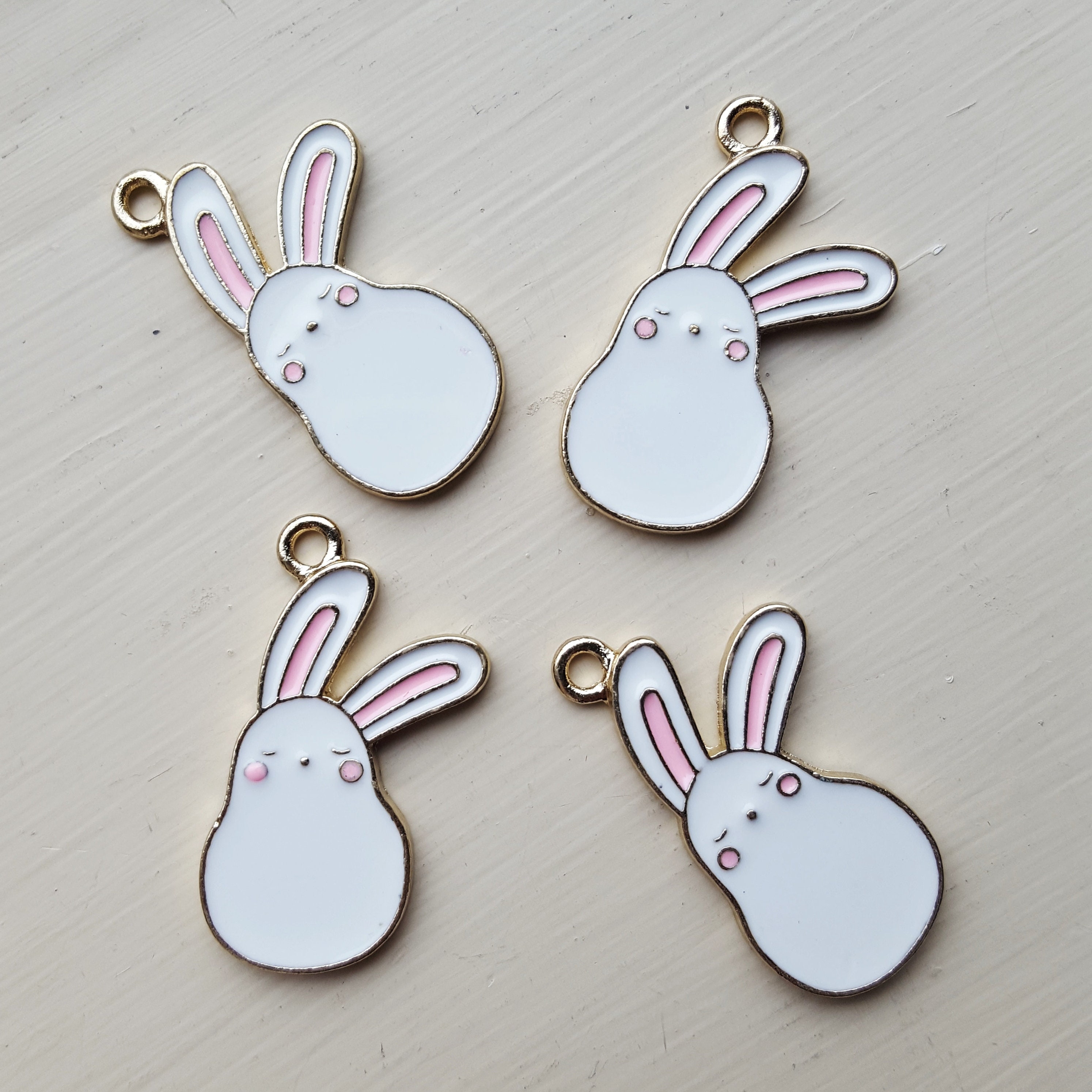 White Rabbit Charms Cute Enamel Japanese Rabbit Pendants 2 | Etsy