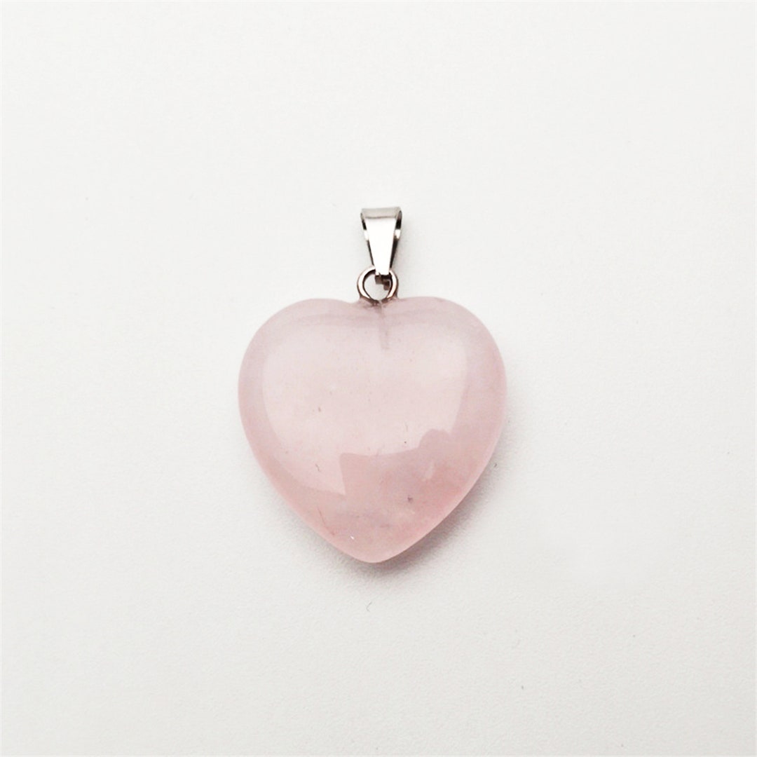 Rose Quartz Heart Shaped Pendant, Pink Crystal Heart Charm for Earrings ...