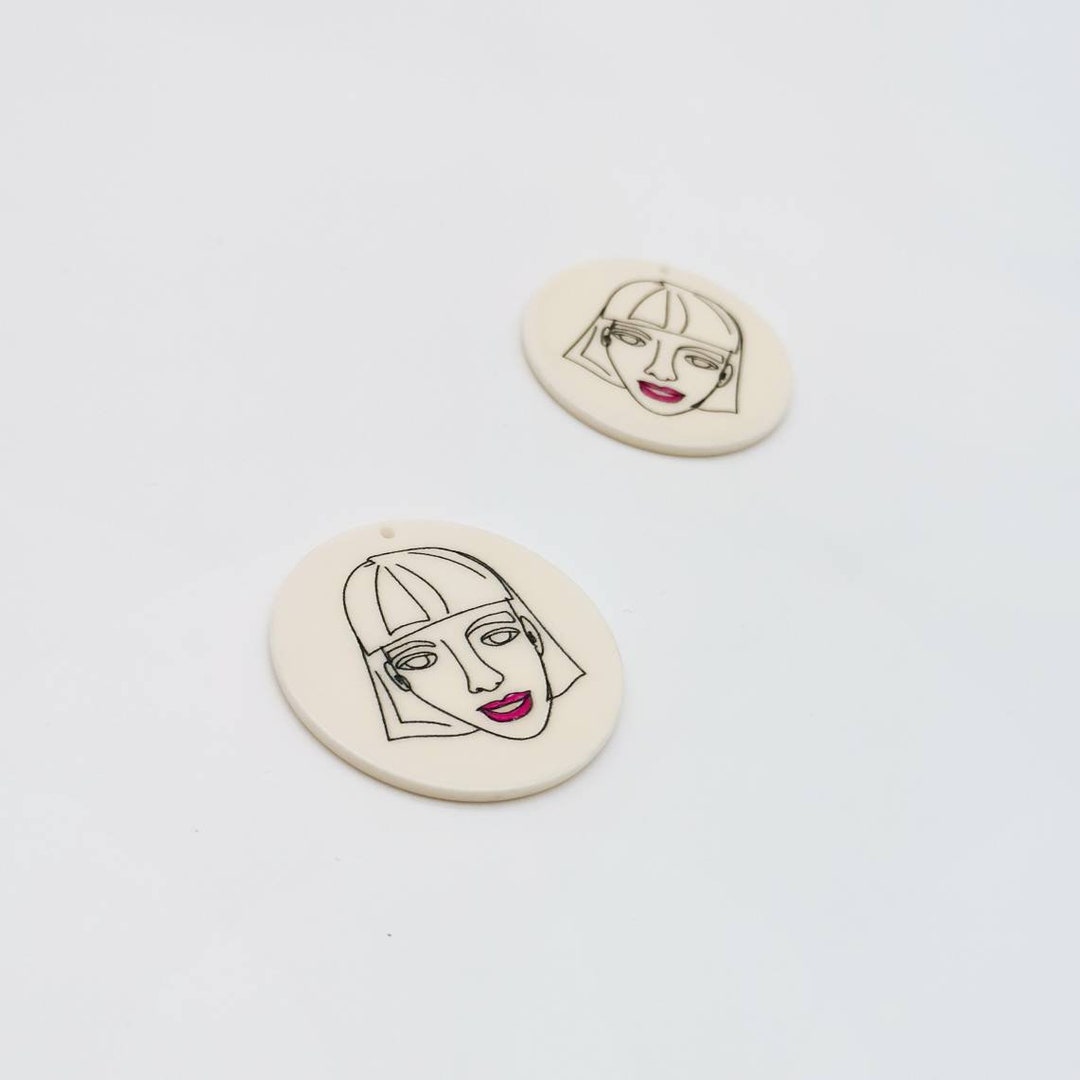 Face 2 in 1 Charms, Line Drawn Lady Face on Acrylic Charm, Face ...