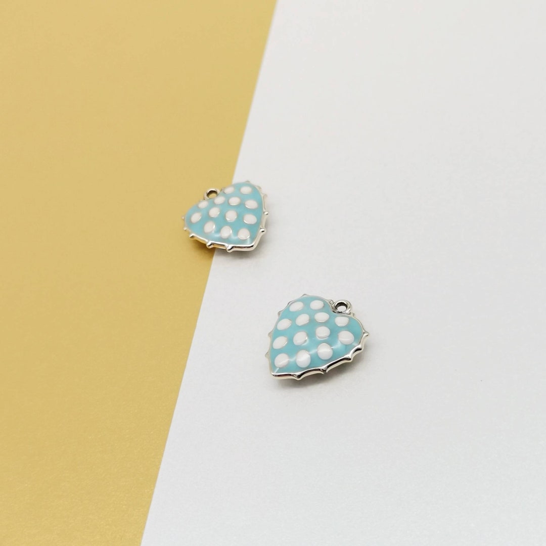 Heart Charm 2 in 1 Baby Blue Hearts With Polka Dots Double - Etsy