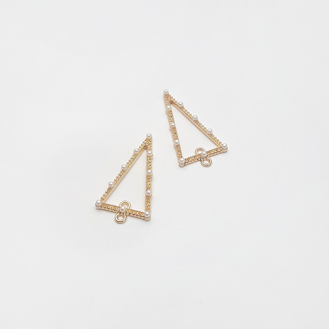Pearl Studded Triangle Charm, Triangle Drop Pendant, Gold Triangle ...