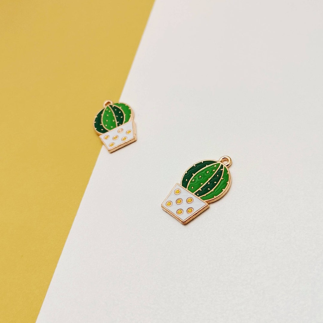 Potted Plant 2 in 1 Charms, Enamel Cactus Plant Pendants, Cactus for ...