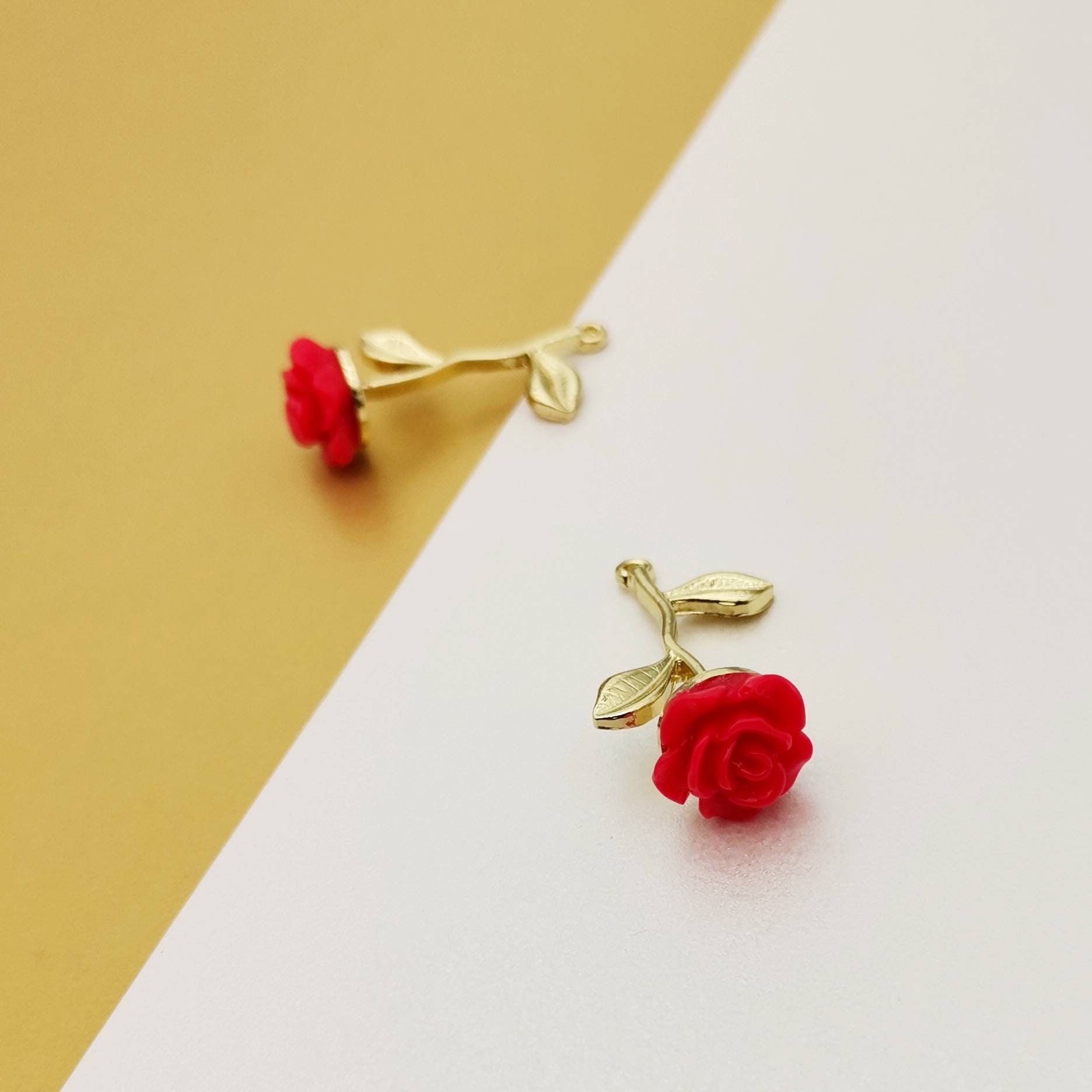 Red Rose 2 in 1 Charm Simple Rose Pendant Red Rose Flowers - Etsy