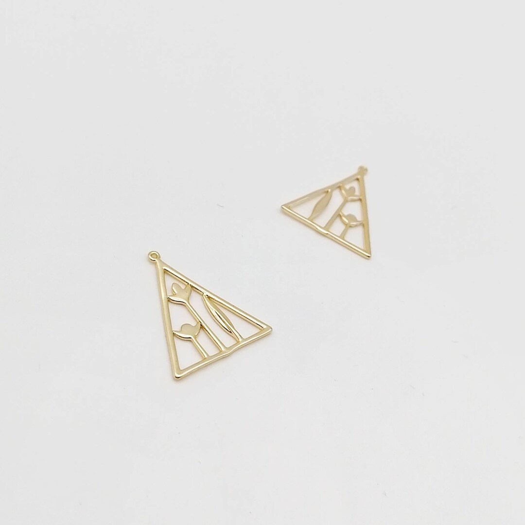 Gold Triangle Charm With Intricate Tulip Design, 18K Gold Plated ...