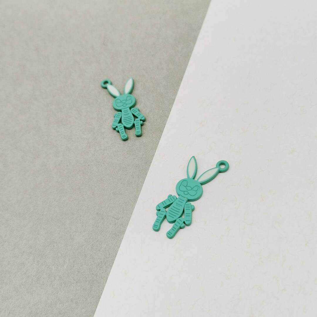 Rabbit 2 in 1 Charms, Painted Metal Rabbit Pendants, Mint Green Bunny ...