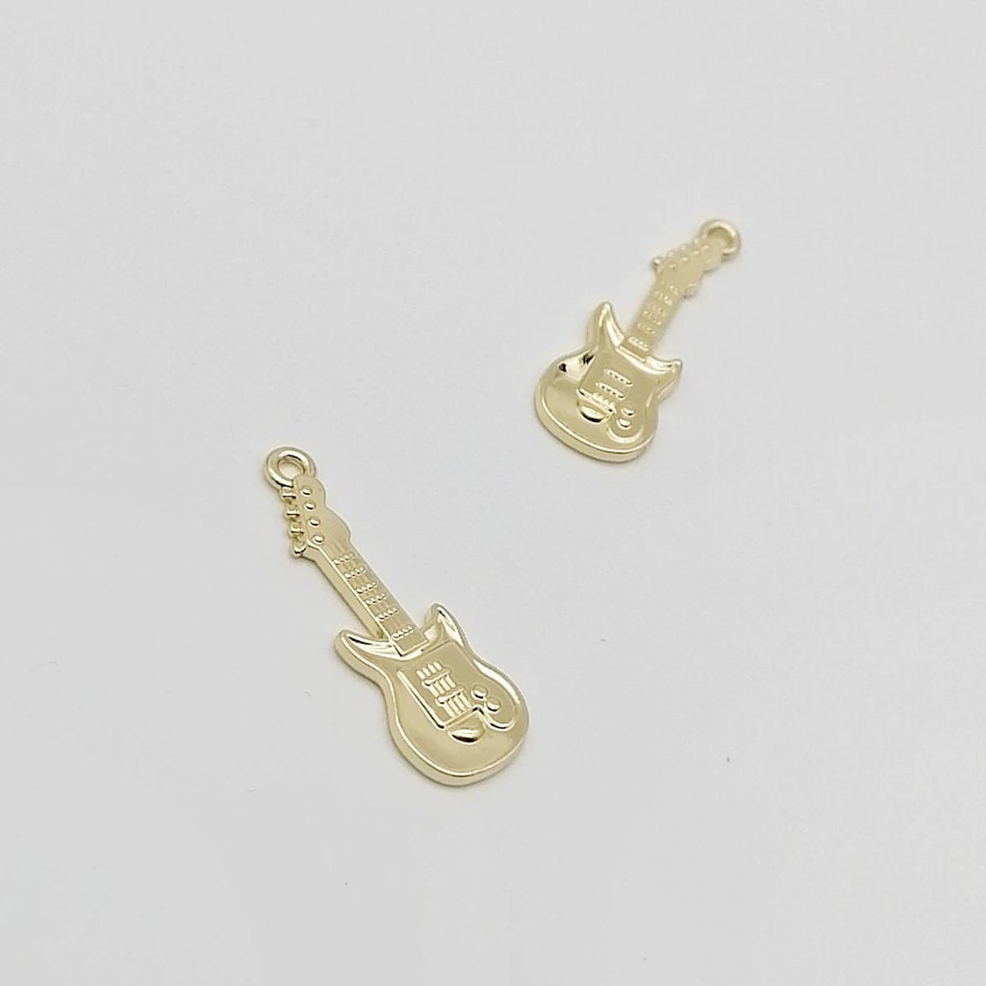 Electric Guitar 2 in 1 Charms, Shiny Gold Guitars, Guitar Pendants for ...
