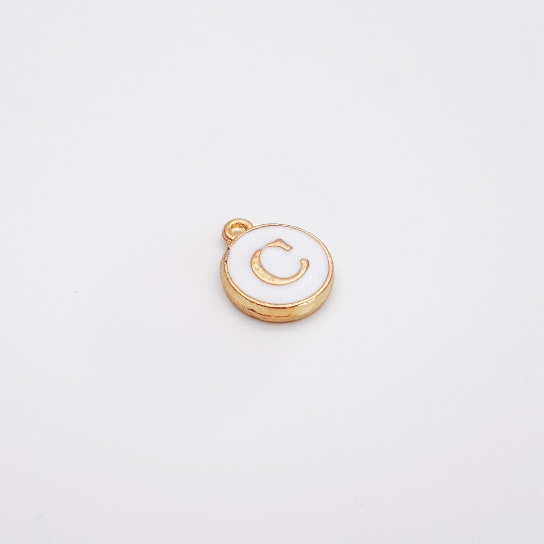 White Enamel Letter C Charm: Initial Pendant (2 Pieces) - Etsy UK