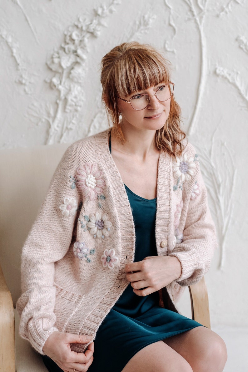 Handmade Knitted Cardigan With Flower Embroidery for Women's. Custom ...