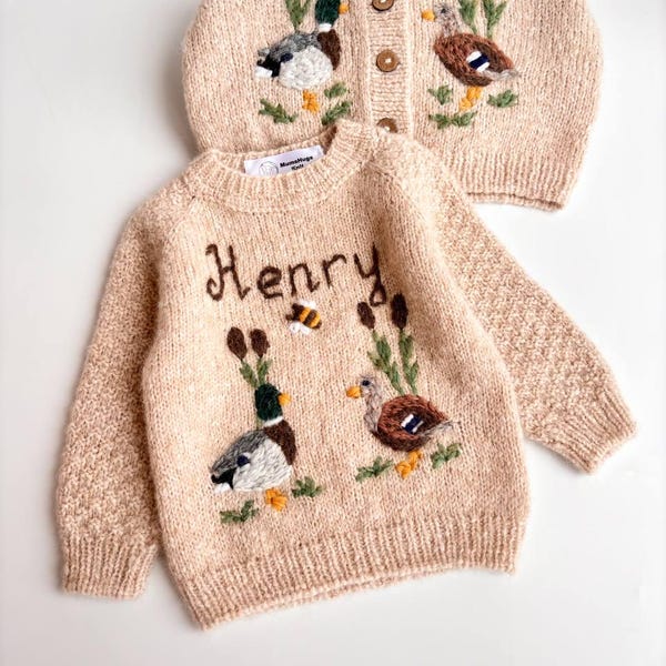 Handmade Knitted Button Down Sweater for Women With Embroidered Floral ...