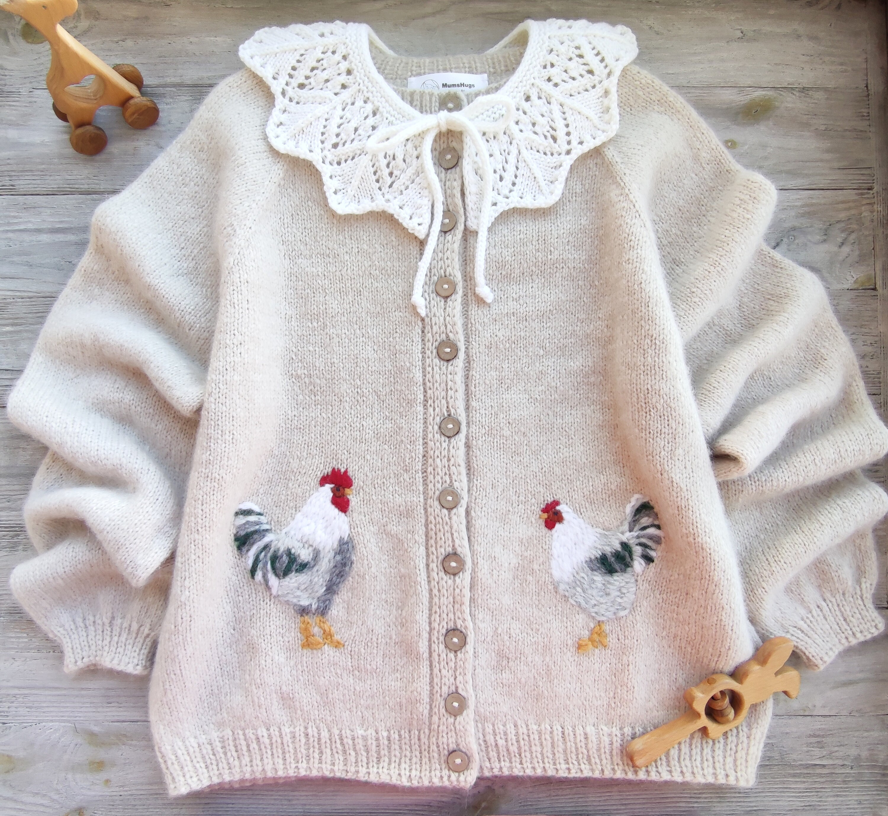 Handmade Knitted Button Down Sweater for Women With Embroidered Floral ...