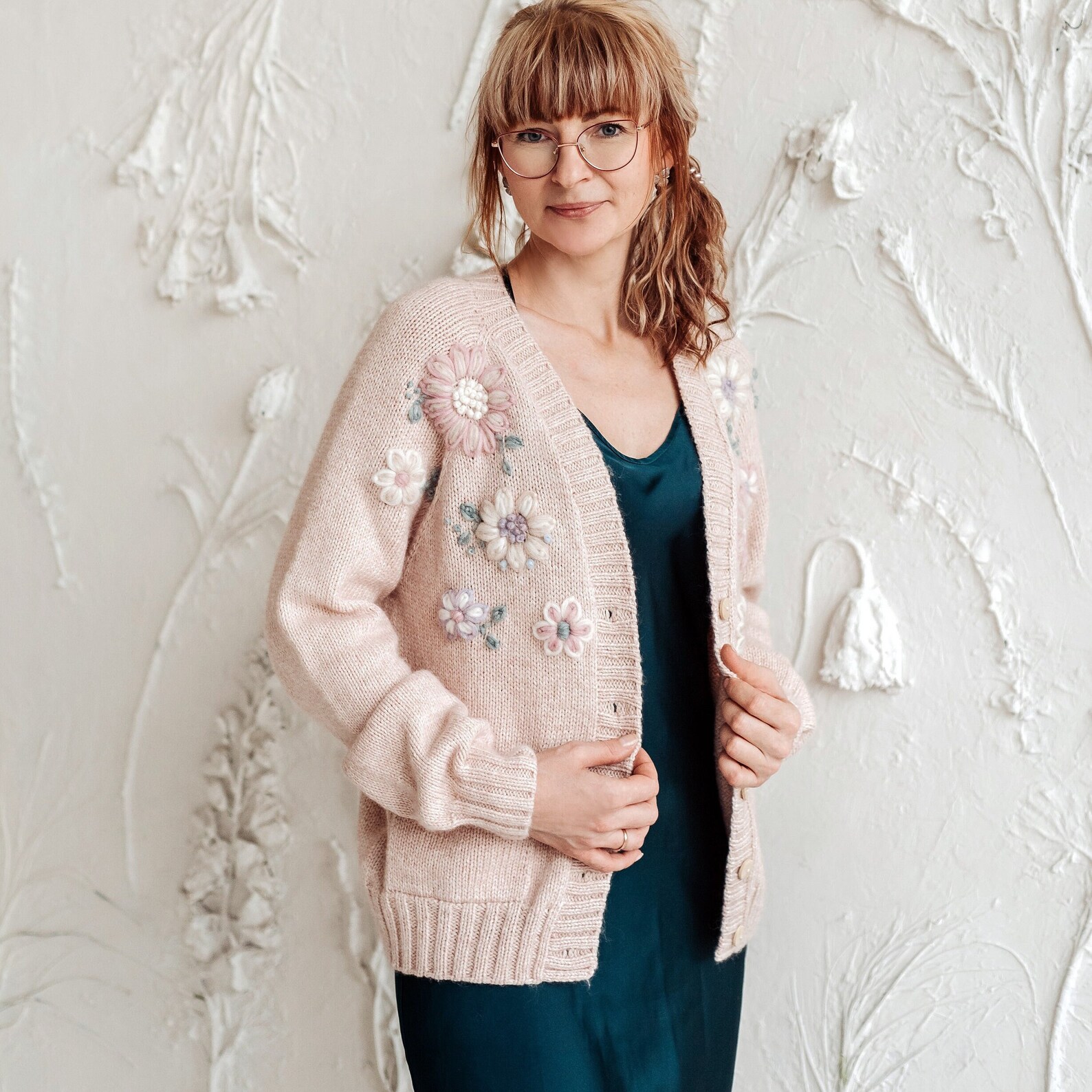 Handmade Knitted Cardigan With Flower Embroidery for Women's. Custom ...