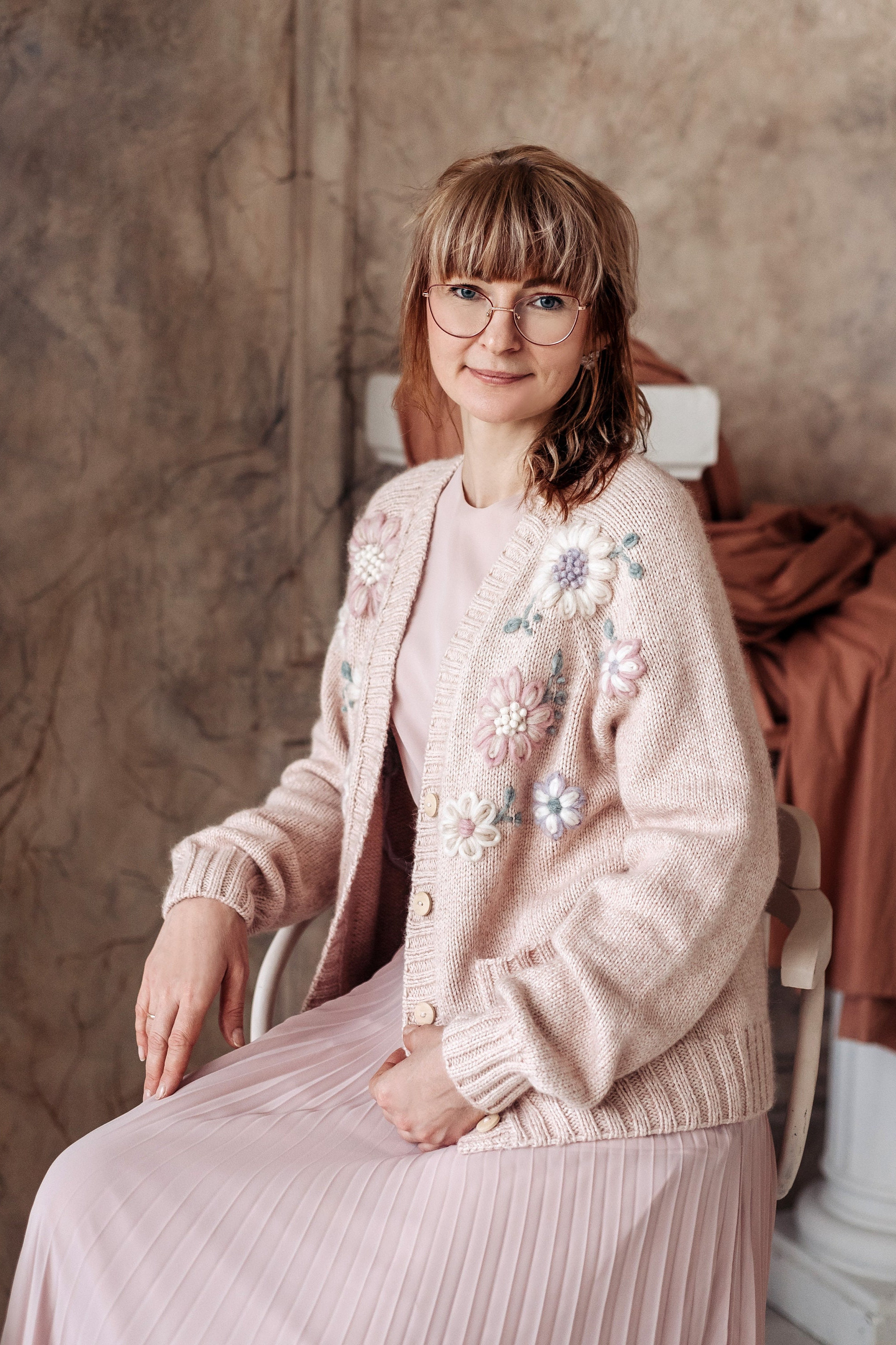 Handmade Knitted Cardigan With Flower Embroidery for Women's. Custom ...