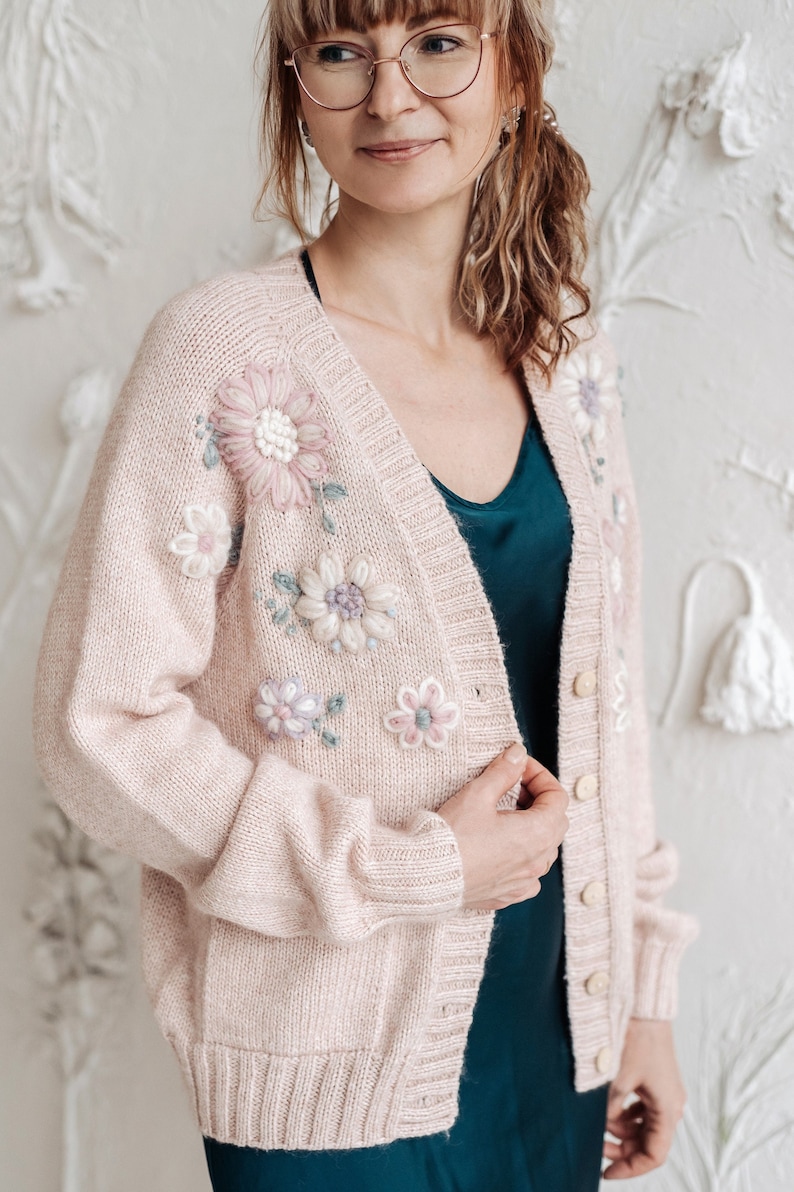 Handmade Knitted Cardigan With Flower Embroidery for Women's. Custom ...