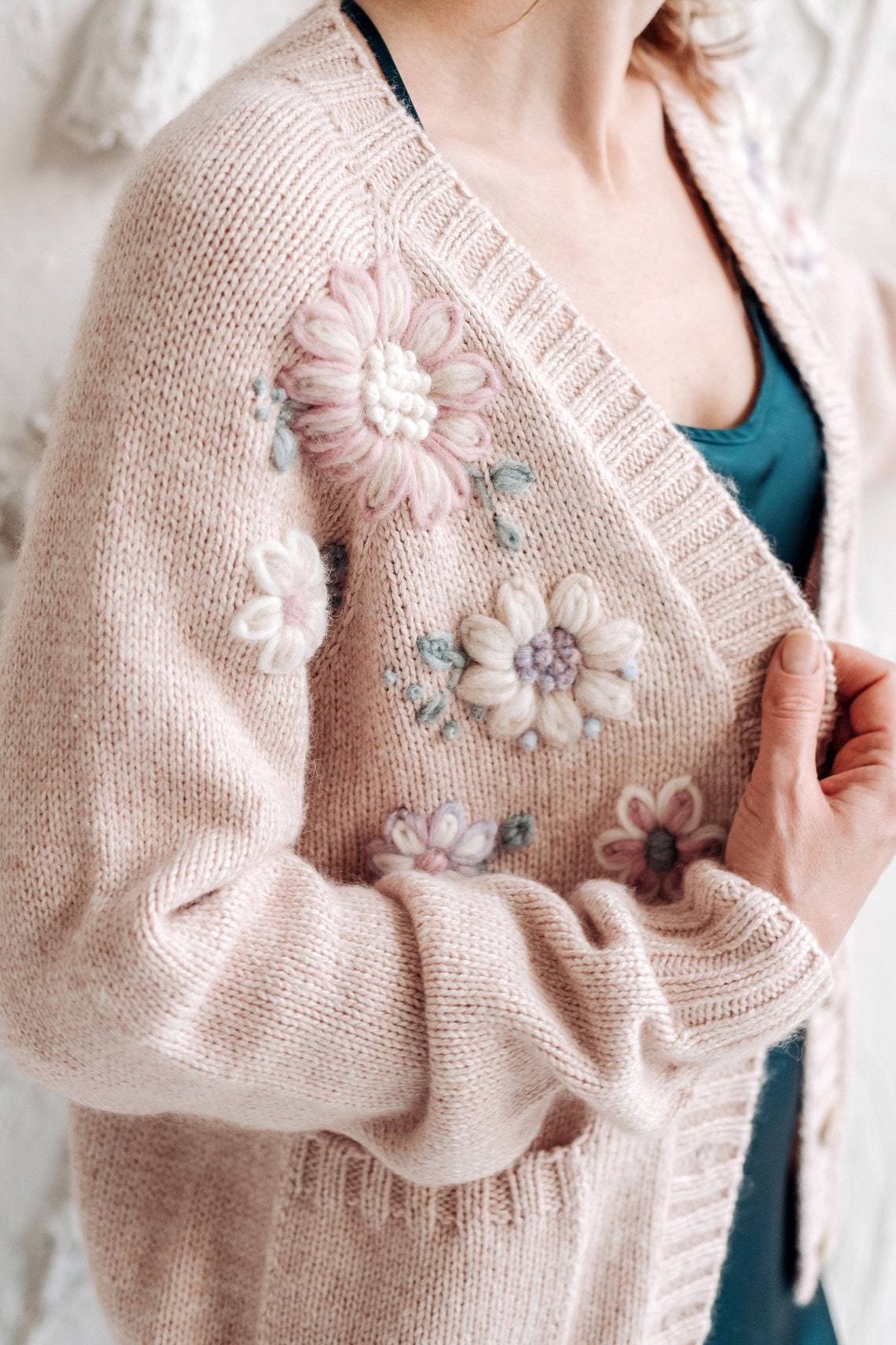 Handmade Knitted Cardigan With Flower Embroidery for Women's. Custom ...