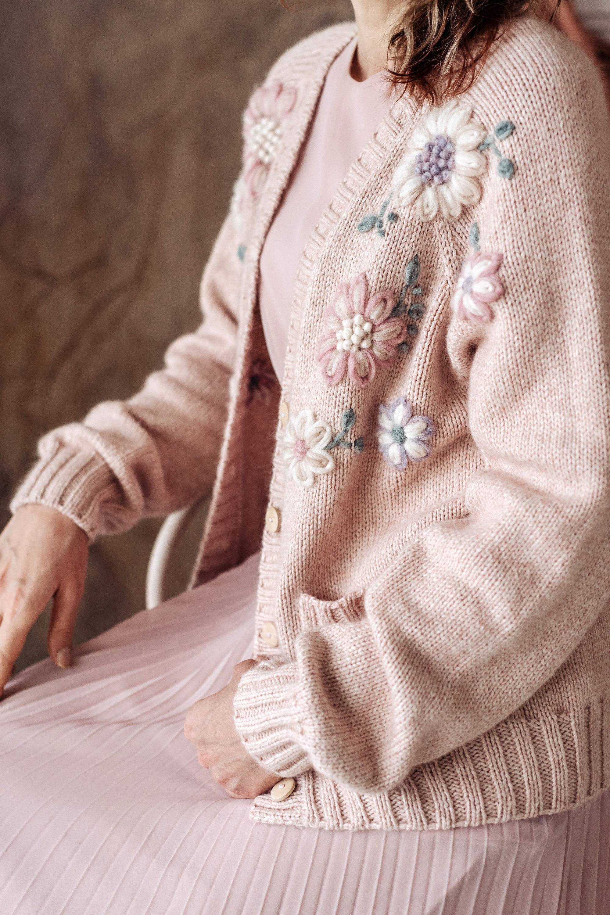 Handmade Knitted Cardigan With Flower Embroidery for Women's. Custom ...