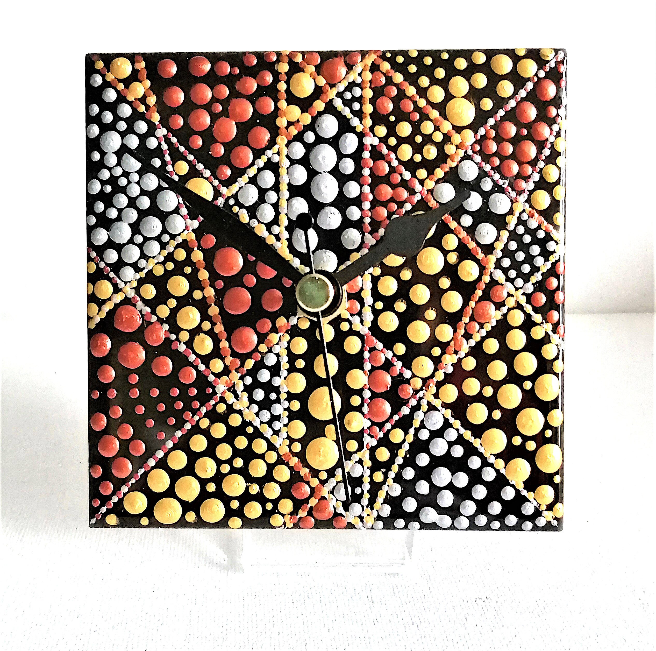 Mandala Desk Clock Dotted Handmade Hand Painted 10cm Square - Etsy