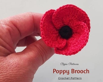 Crochet Poppy Flower Brooch Pattern DIY - Etsy