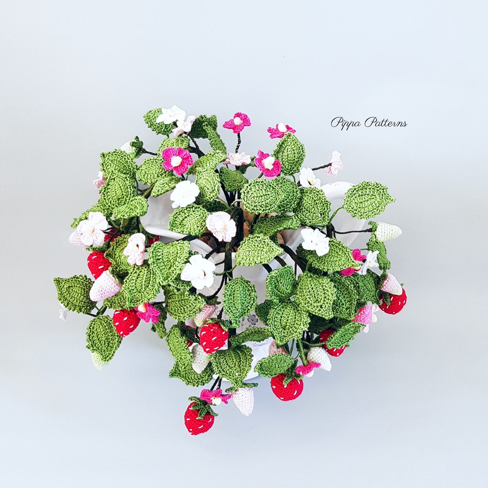 Crochet Strawberry Plant Flower Pattern Photo Tutorial Garden Home ...