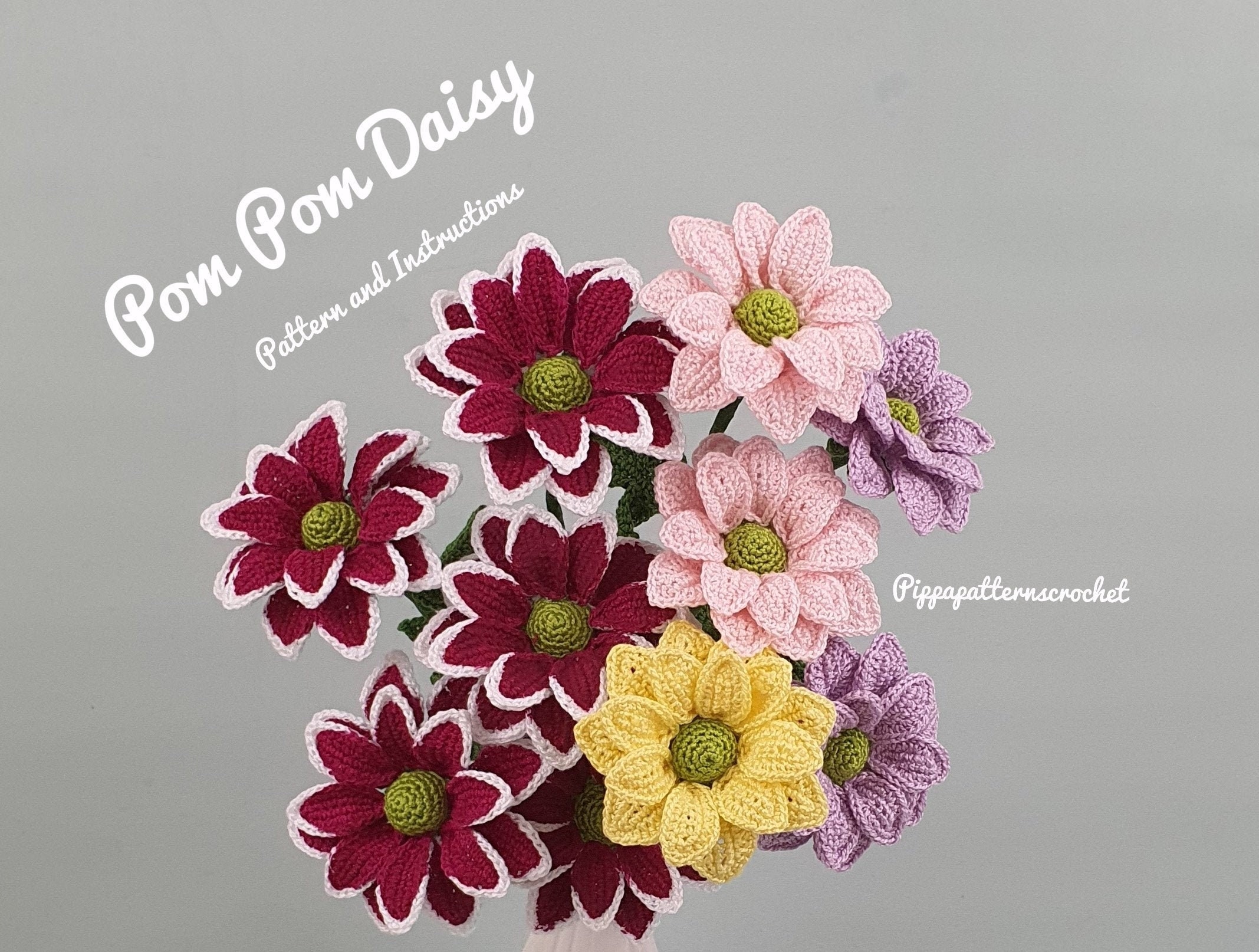 Crochet Pom Pom Daisy Pattern photo tutorial Crochet Flower | Etsy