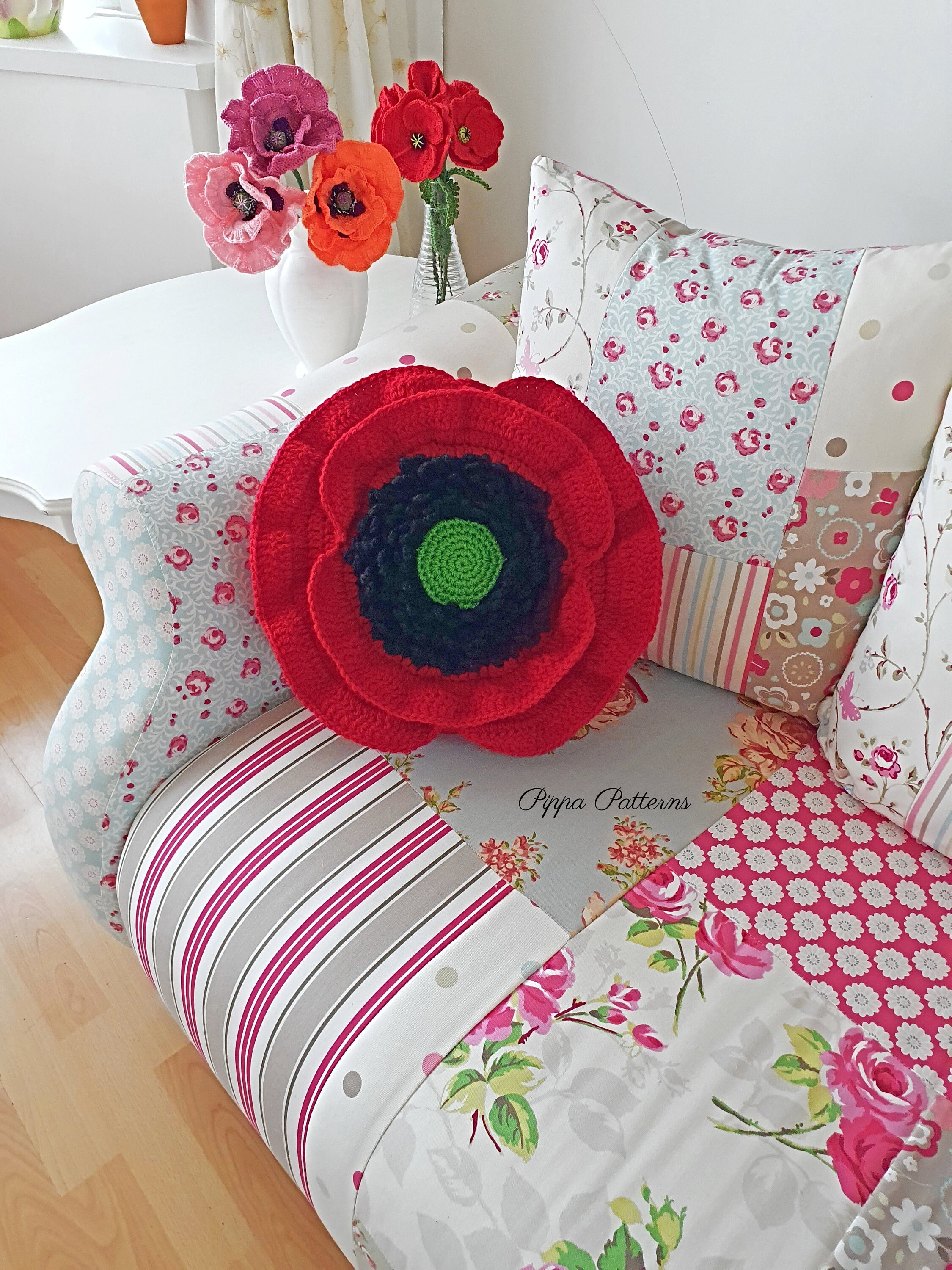 Crochet Poppy Cushion Poppy Pillow Crochet Photo - Etsy Australia