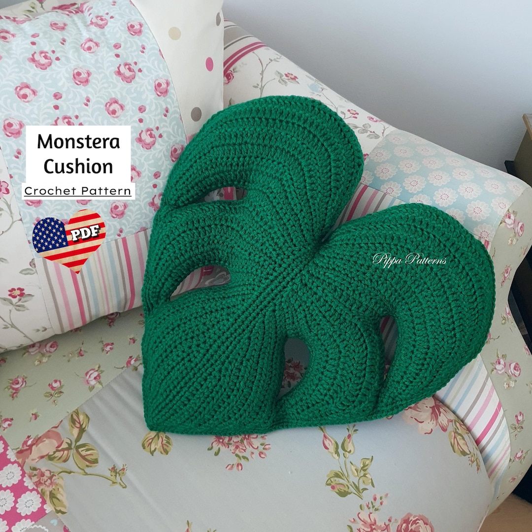 Crochet Monstera Leaf Cushion Pattern - Monstera Pillow - Photo ...
