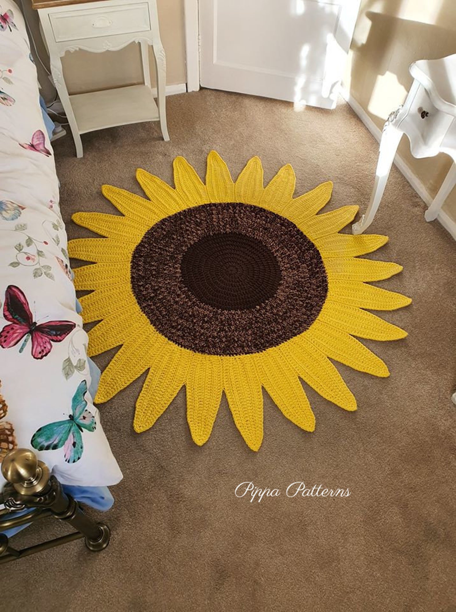 Crochet Sunflower Rug Pattern Photo Tutorial Sunflower Rug - Etsy